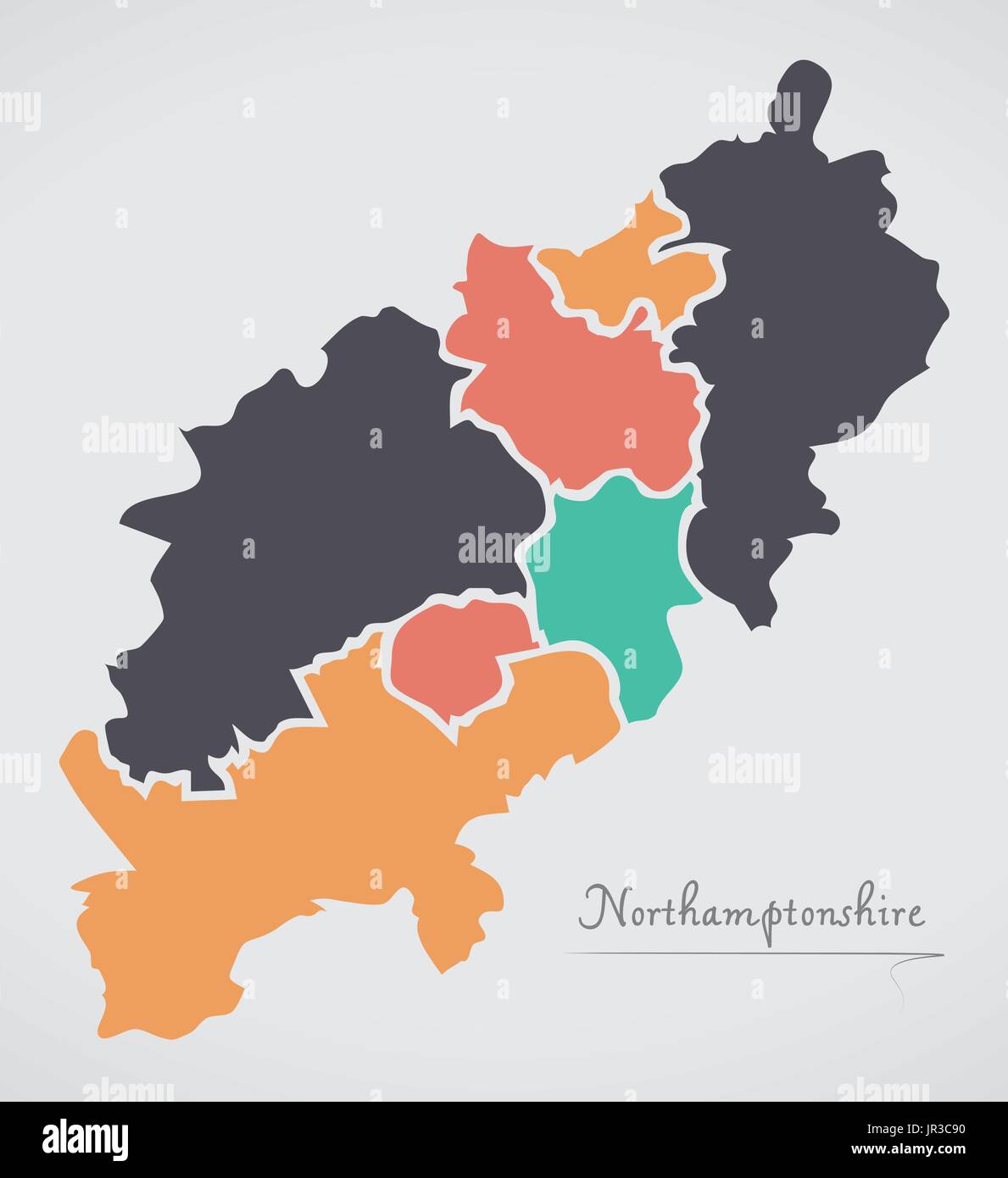 Northamptonshire England Map with states and modern round shapes Stock ...