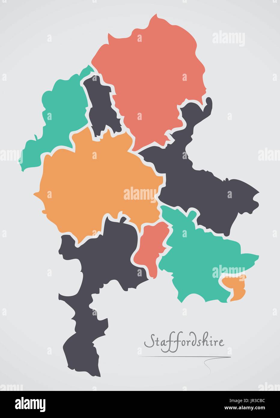 Staffordshire England Map with states and modern round shapes Stock ...