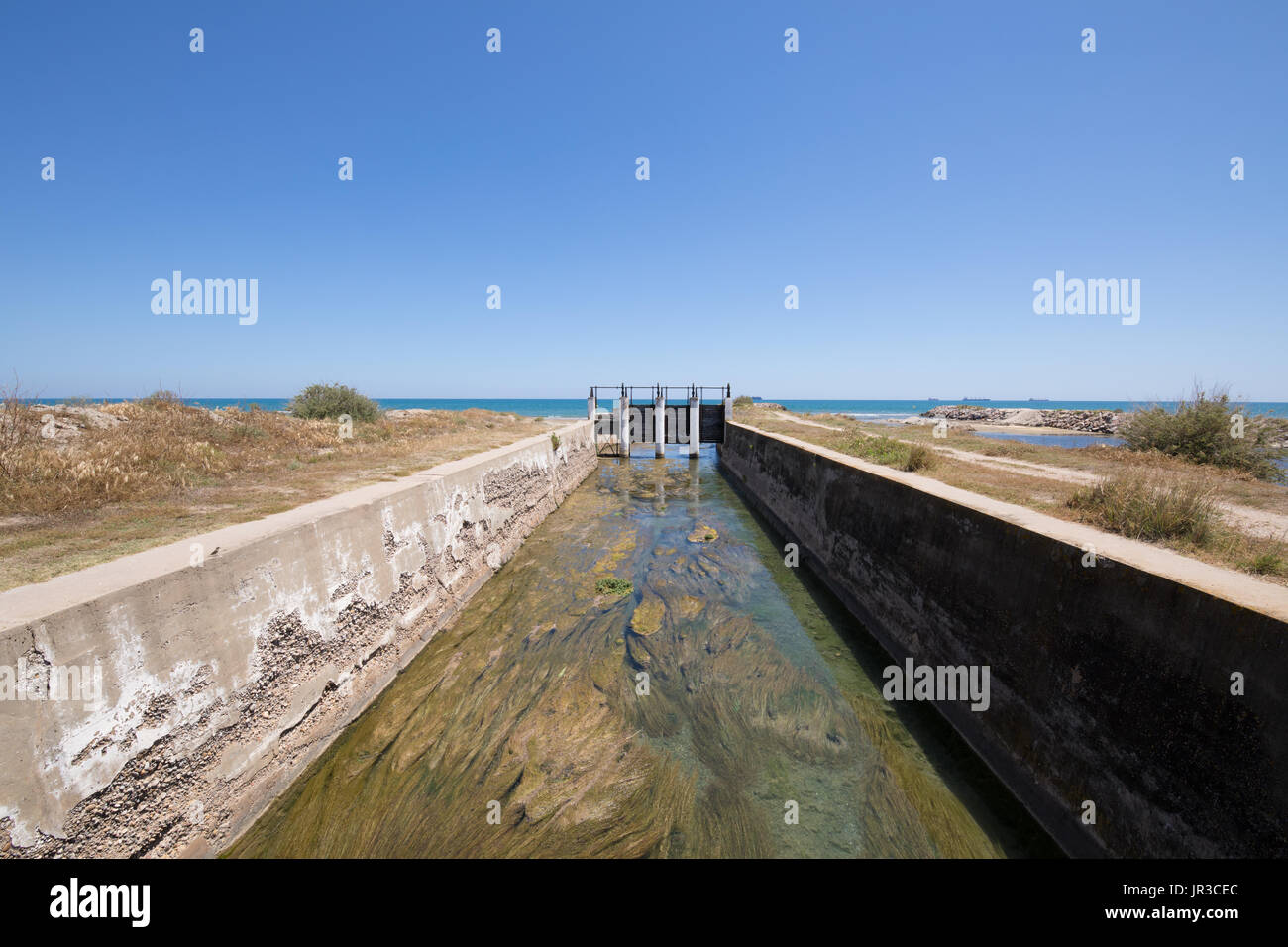 canal waterway river towards Mediterranean Sea with open ancient ...