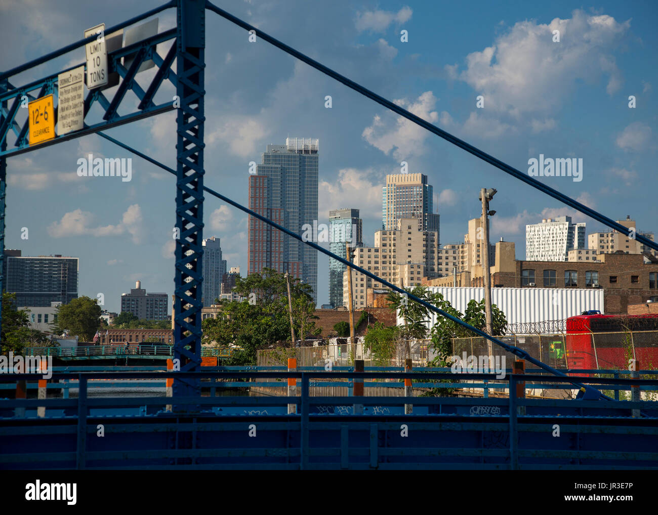 A view of downtown Brooklyn from a bridge on the Gowanus Canal Stock ...