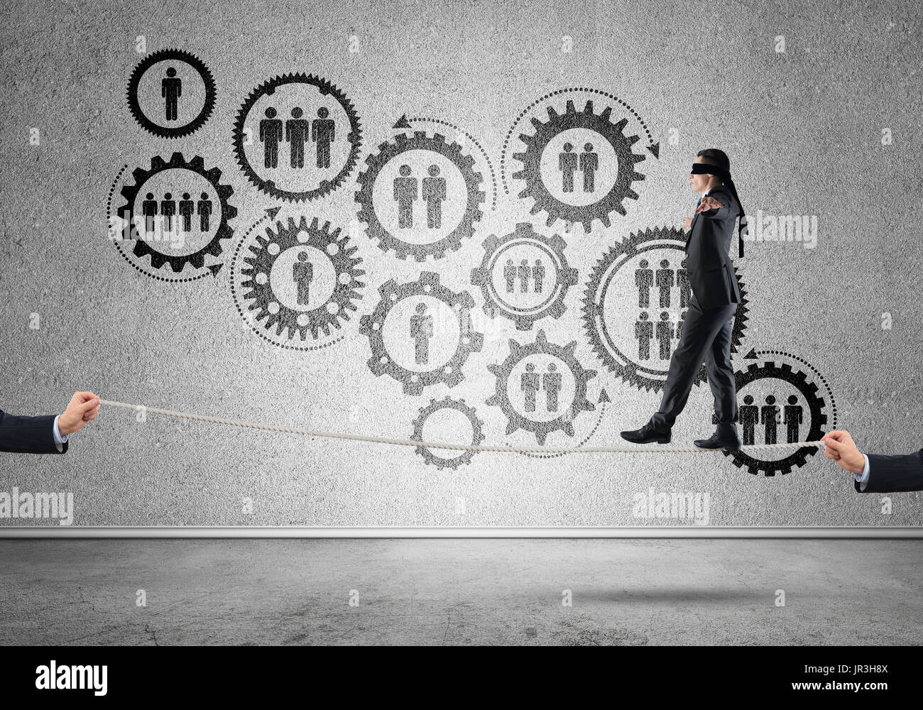 Business concept of risk support and assistance with man balancing on ...