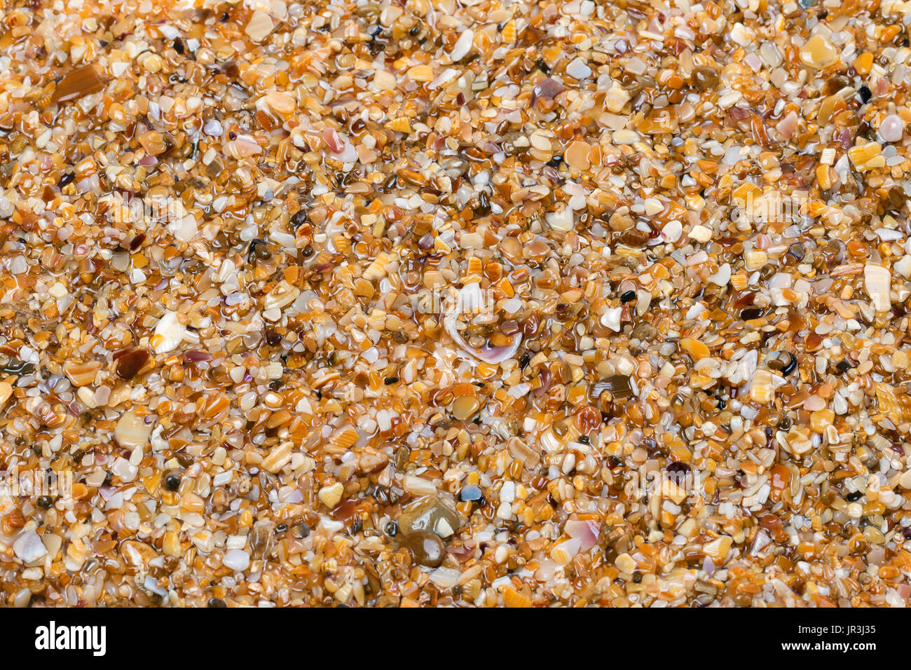 Wet multicolor sand on beach in sun summer day. View from above. Nature ...
