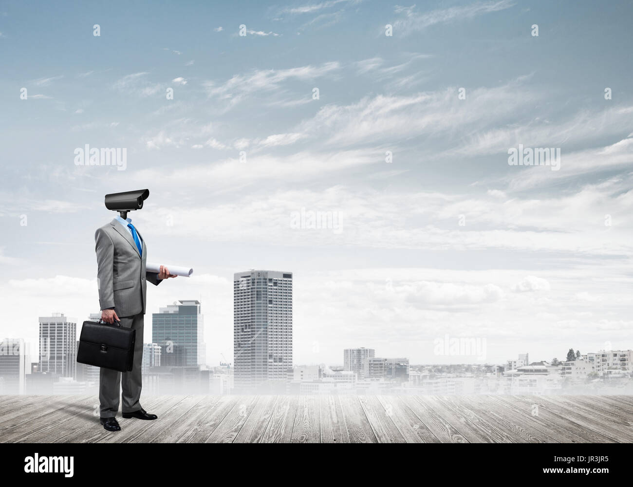 Concept of security and privacy protection with camera headed man Stock ...