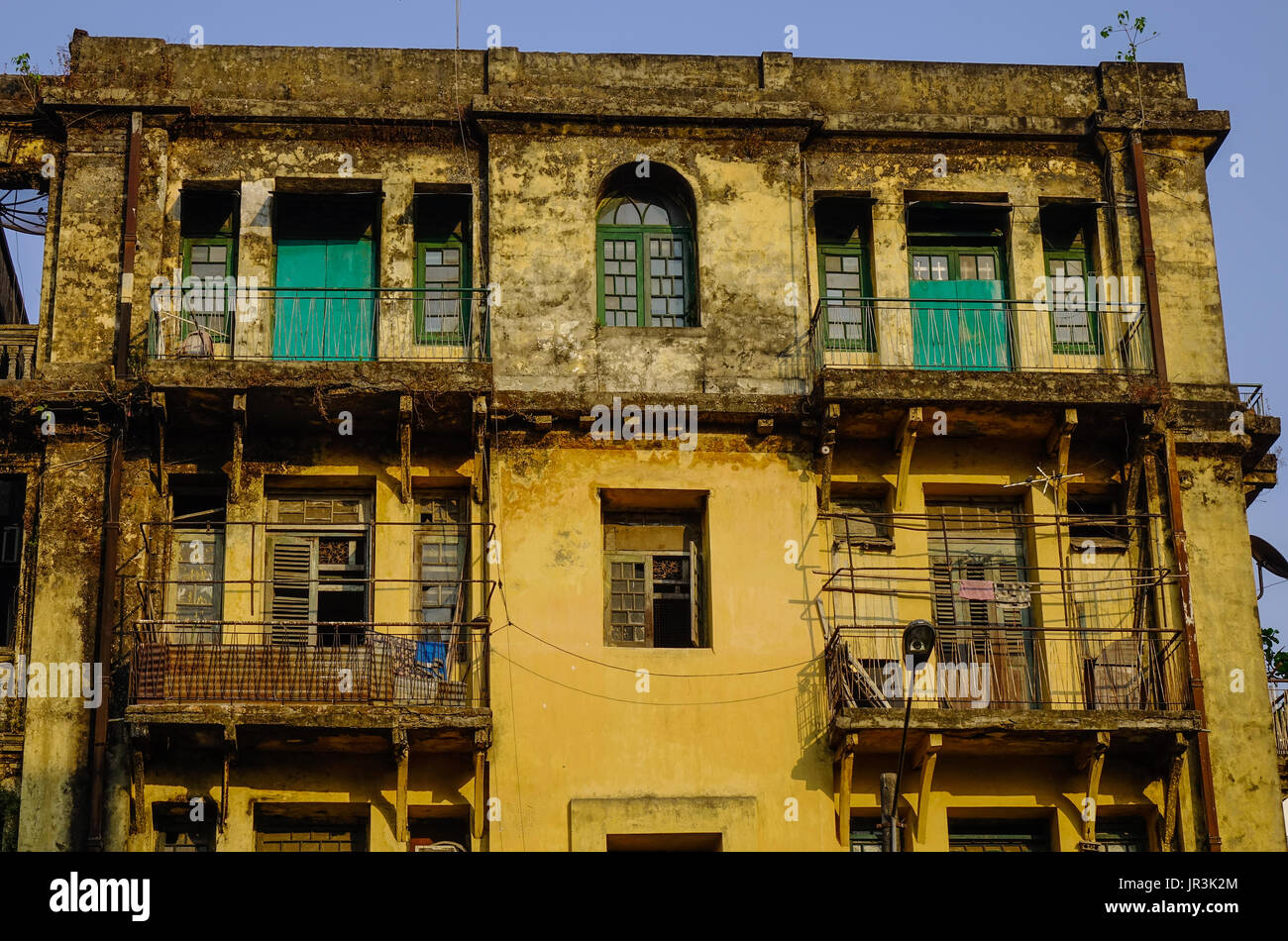 Old apartment at downtown in Yangon, Myanmar. Yangon boasts the largest ...