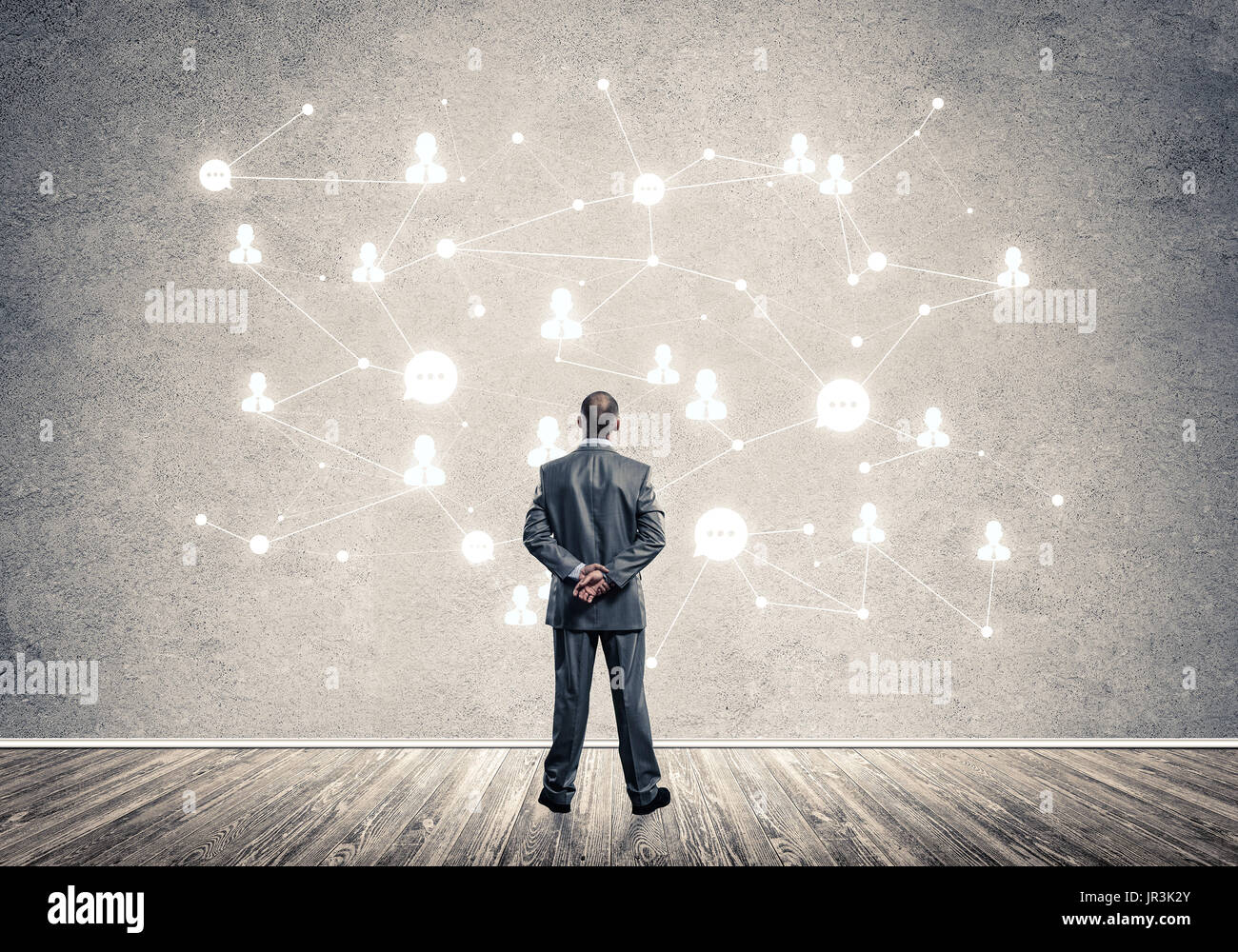 Connection lines drawn on concrete wall as symbol for networking Stock ...