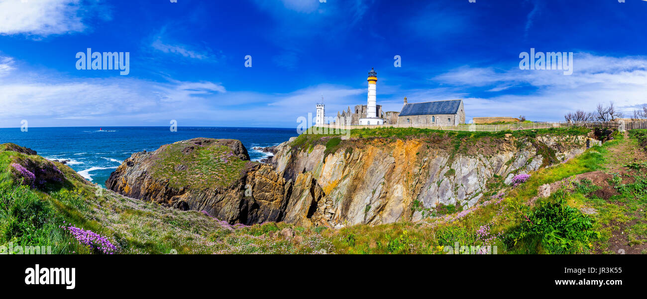 Panorama of lighthouse and ruin of monastery, Pointe de Saint Mathieu ...