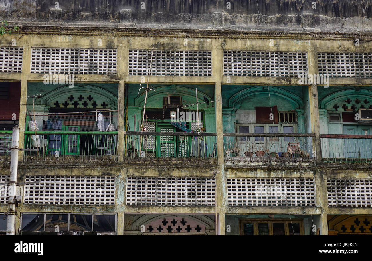 Old British-style apartment at downtown in Yangon, Myanmar. Yangon ...