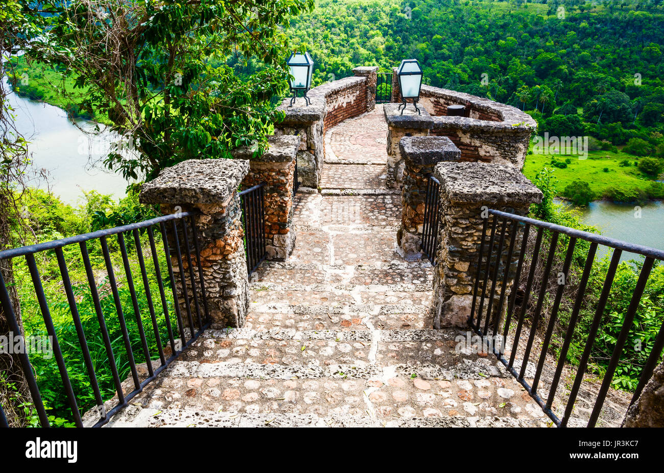 Medieval bridge over the river Chavon in the Dominican Republic Stock ...