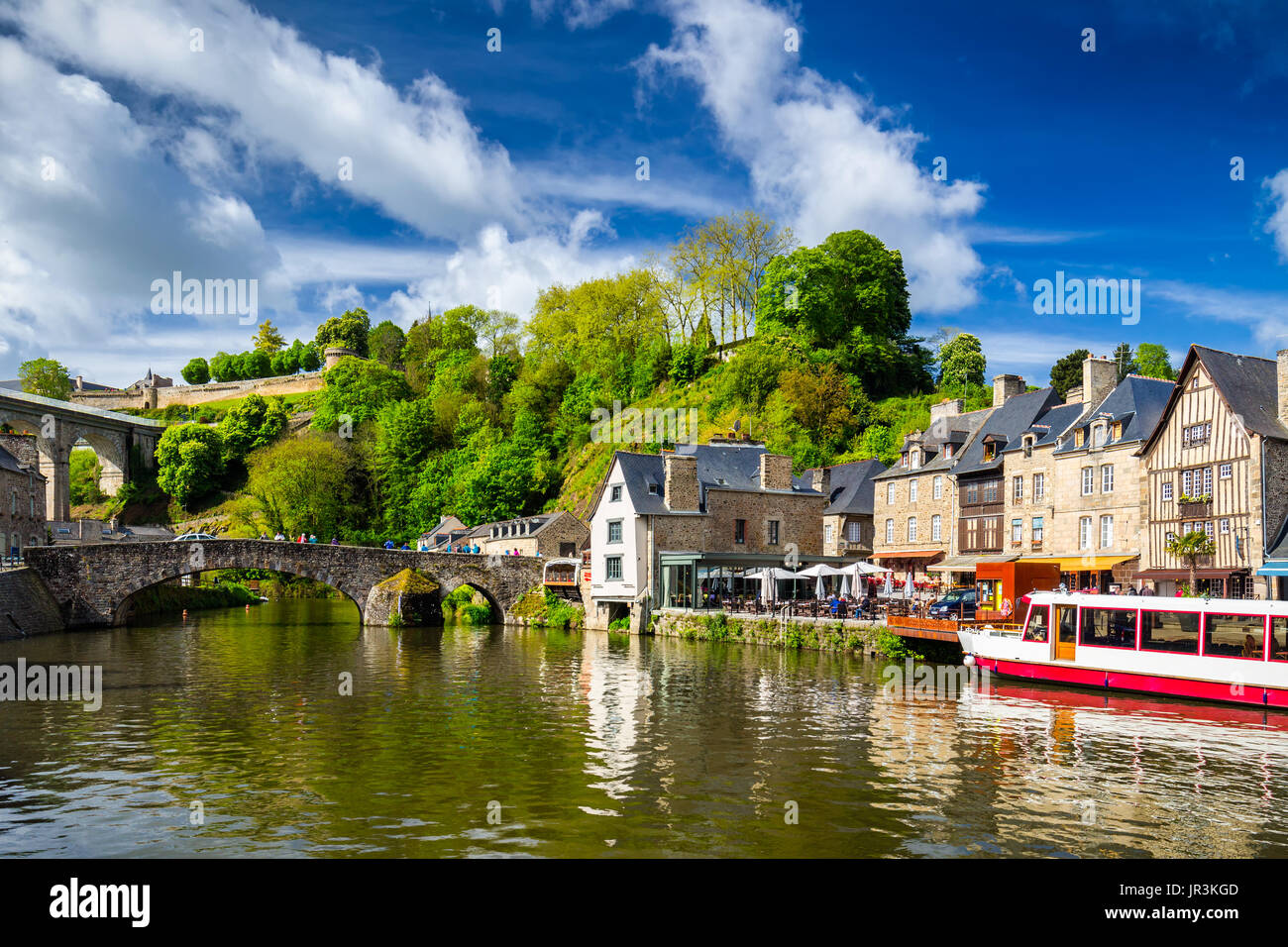 The picturesque medieval port of Dinan on the Rance Estuary, Brittany ...