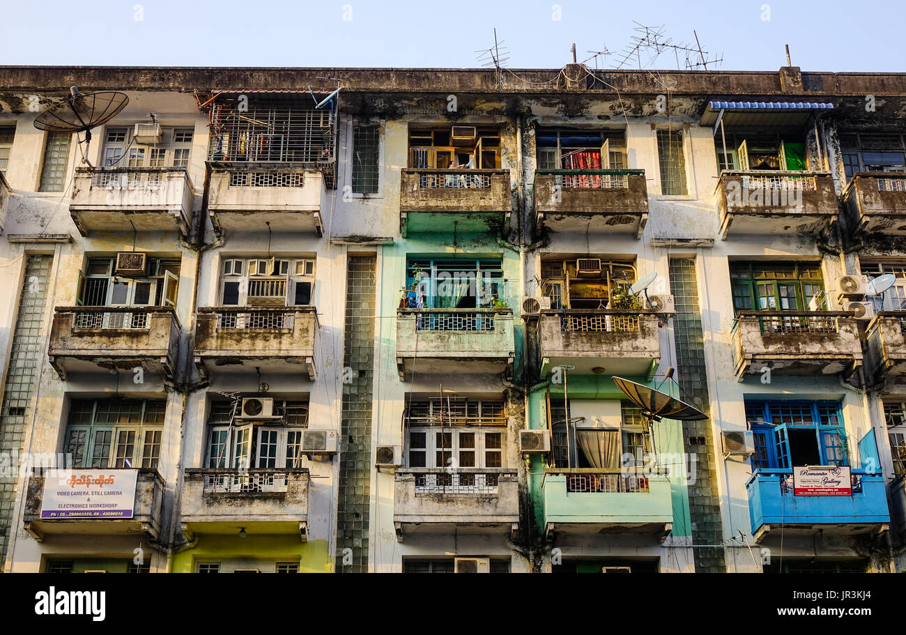 Yangon, Myanmar - Feb 13, 2017. Old British-style buildings at ...