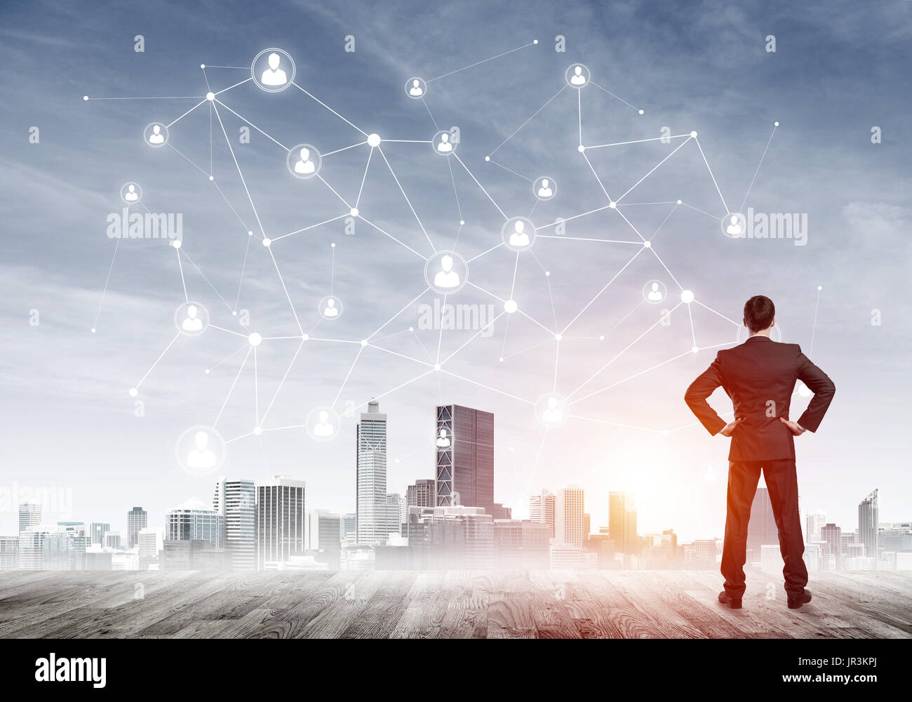 Social connection concept drawn on screen as symbol for teamwork and ...