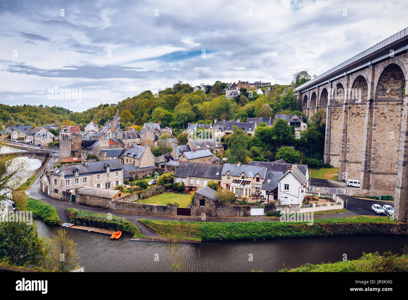 The picturesque medieval port of Dinan on the Rance Estuary, Brittany ...