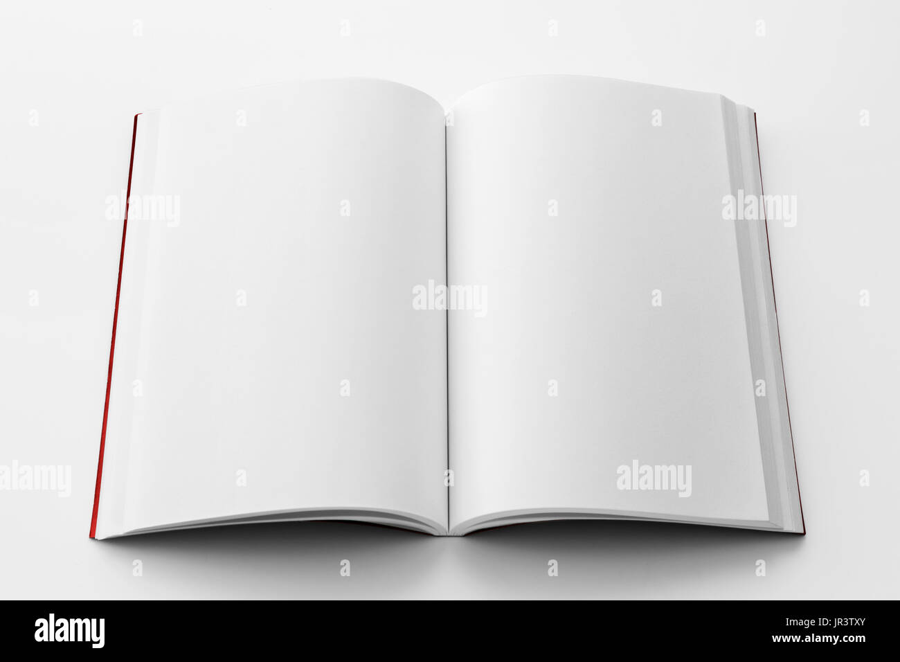 Blank open book mockup with red cover Stock Photo - Alamy