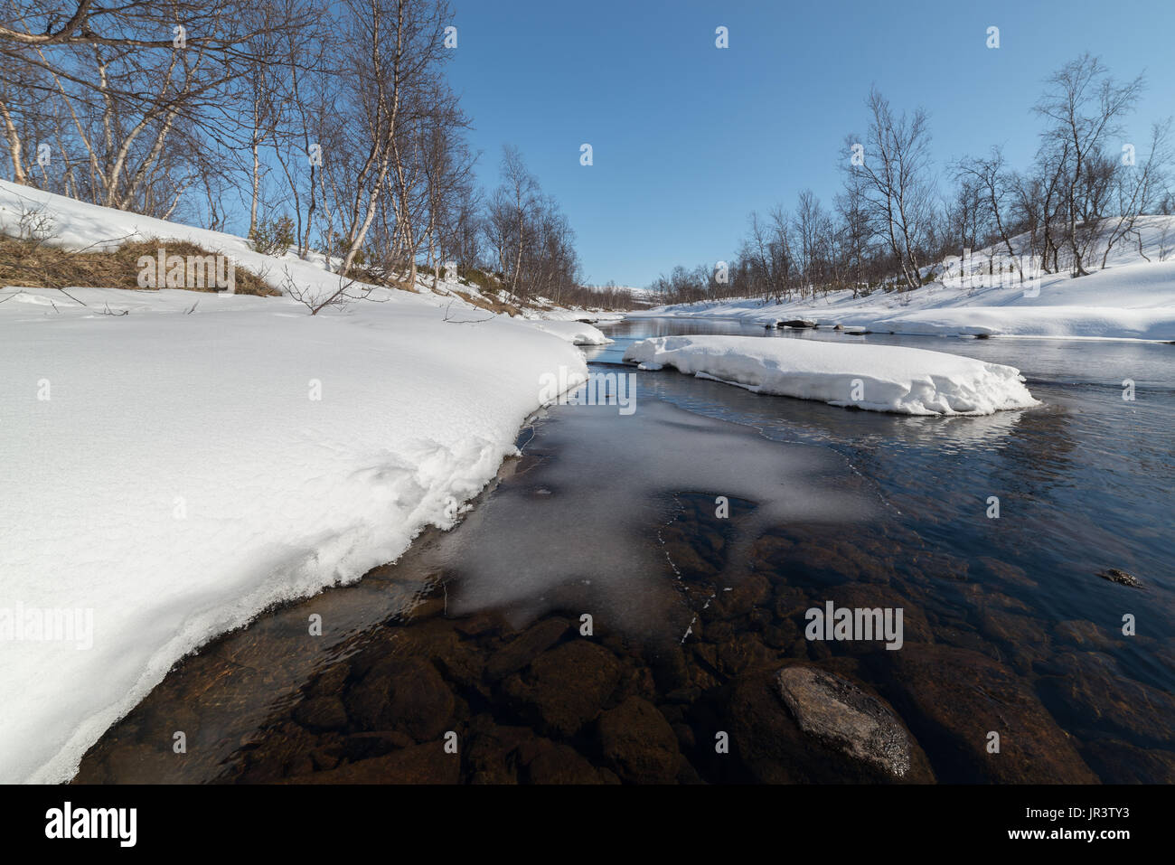 small river with snow and trees Stock Photo - Alamy