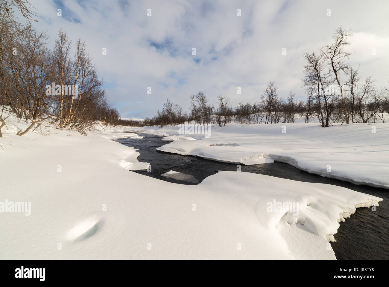 small river with snow and trees Stock Photo - Alamy