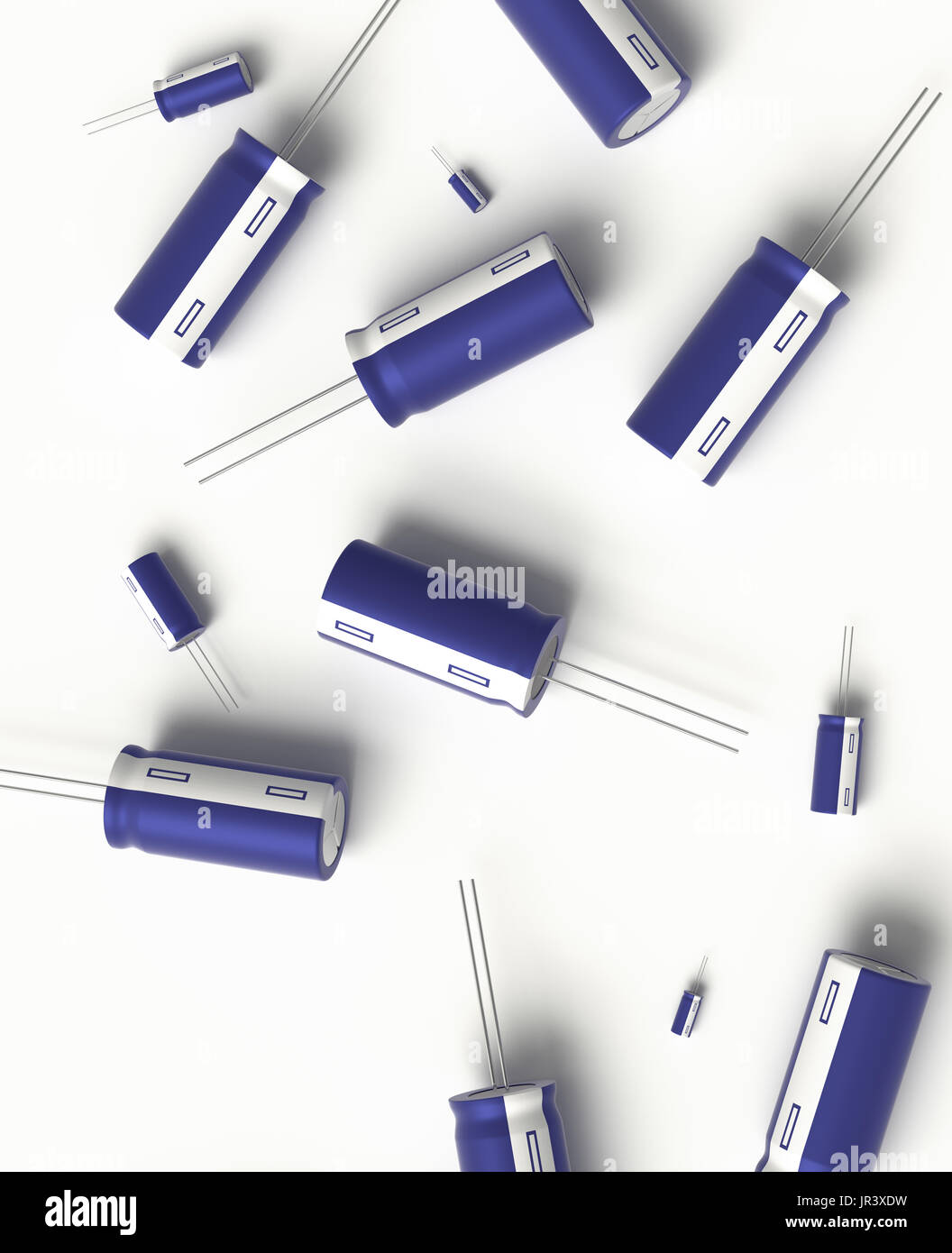 3D realistic render of blue group capacitors on white background with shadow Stock Photo - Alamy
