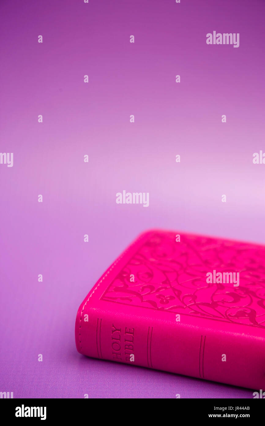 Closed Pink Bible on a Purple Background Stock Photo - Alamy