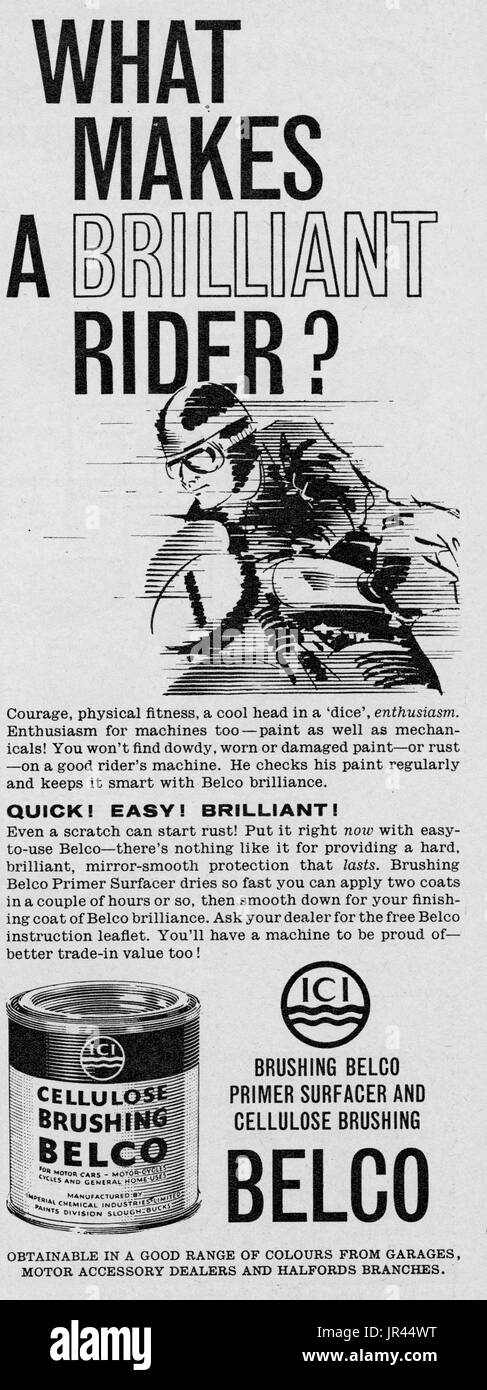 Belco Paint Motor Cycle Magazine Advert March 1962 Stock Photo - Alamy