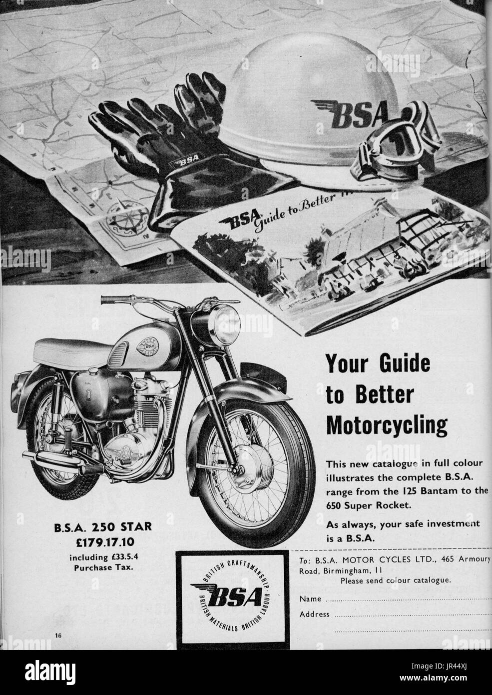 BSA 250 Star Motor Cycle Magazine Advert March 1962 Stock Photo - Alamy