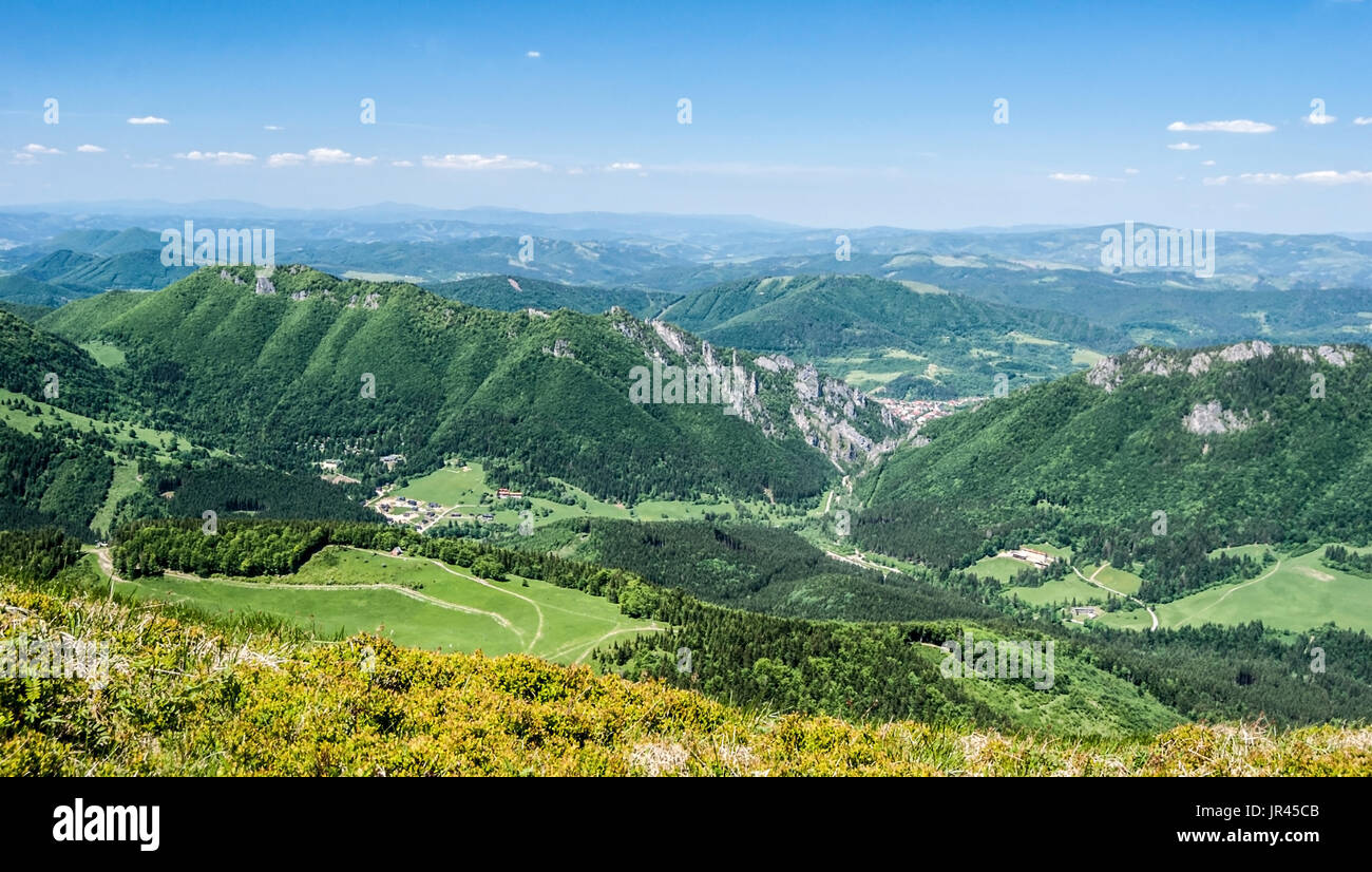 view to Vratna dolina valley with hills around from Poludnovy Grun hill ...