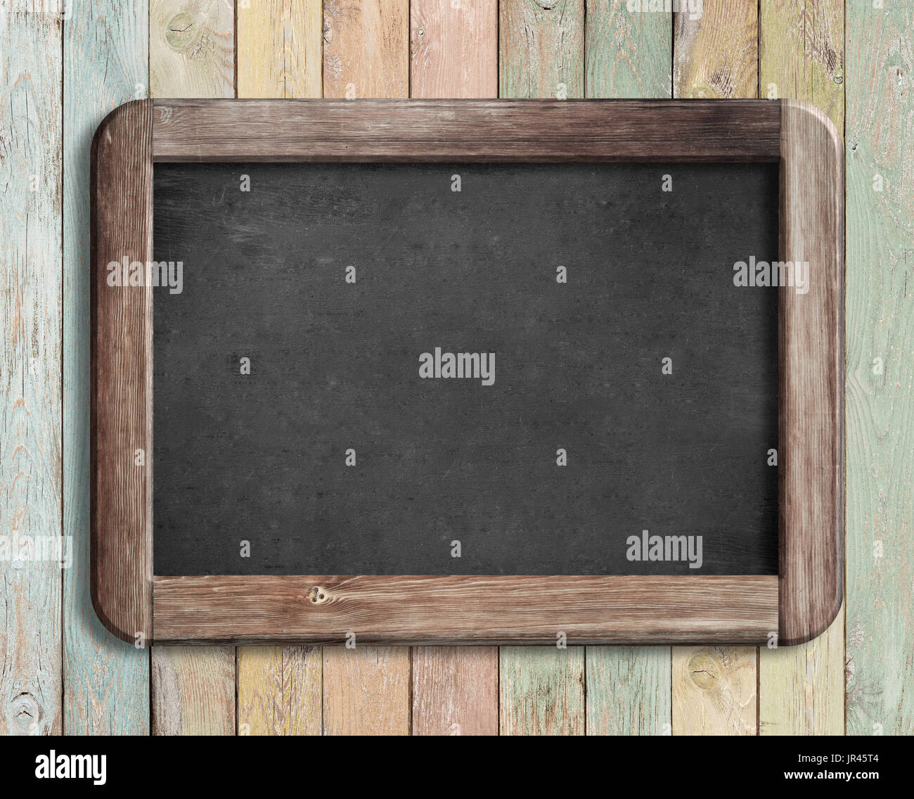 old chalkboard or blackboard on colorful wood 3d illustration Stock ...