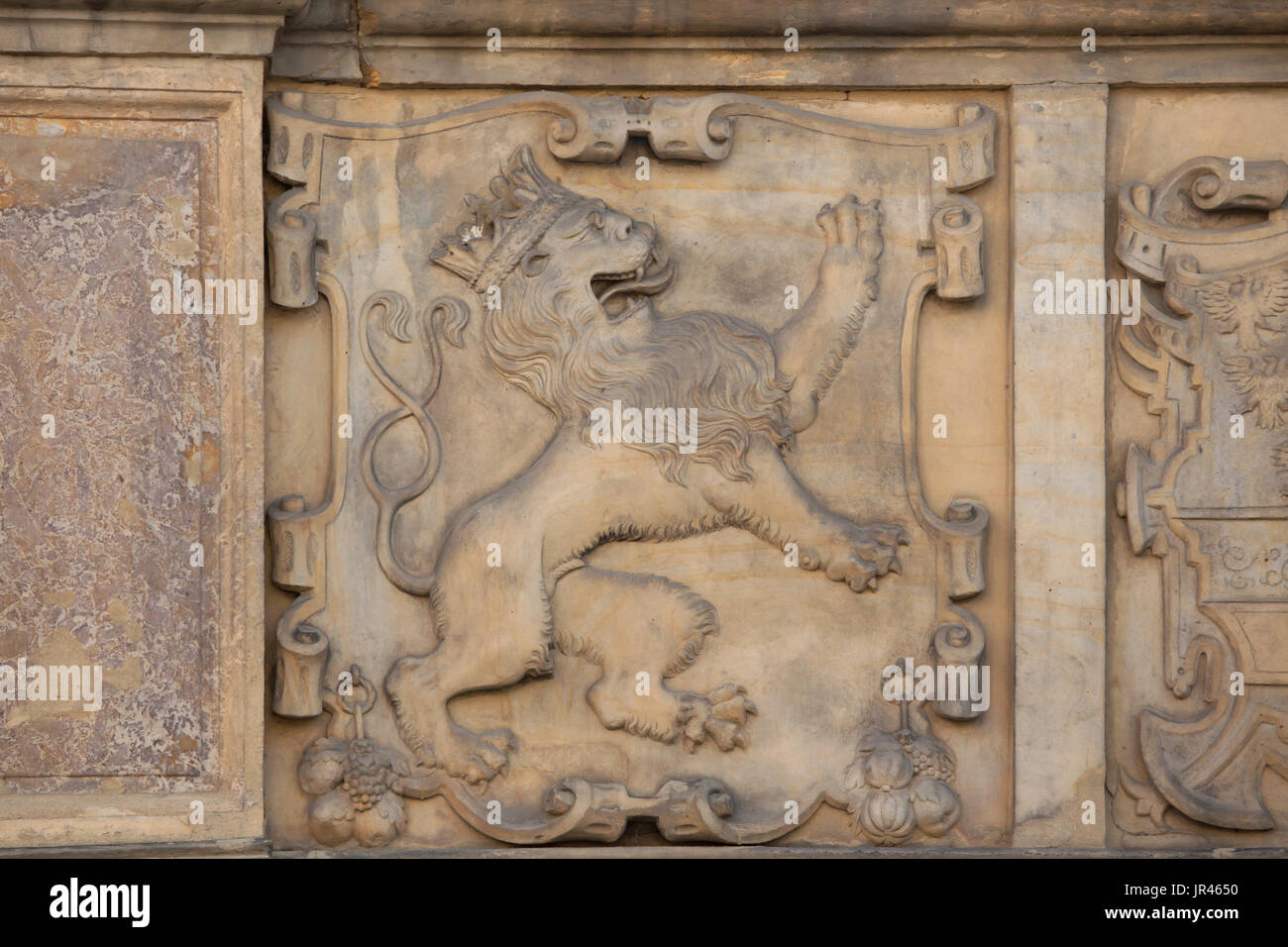 Bohemian heraldic lion depicted on the Olomouc City Hall in Upper ...