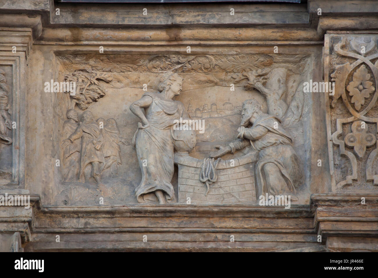 Jesus and the Samaritan Woman at the Well. Renaissance relief on the ...