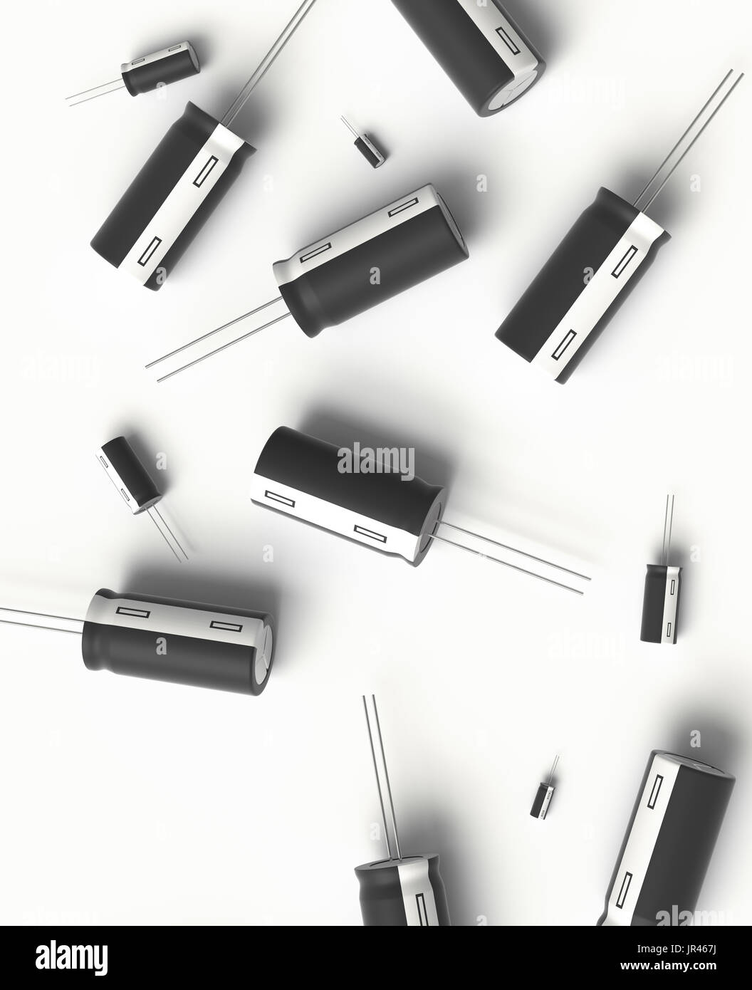3D realistic render of black group capacitors on white background with ...