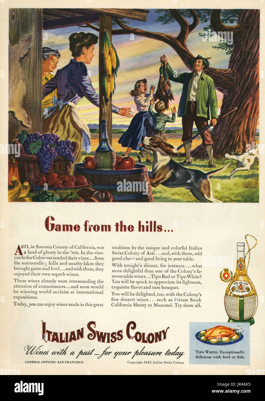 1940s USA Italian Swiss Colony Magazine Advert Stock Photo - Alamy
