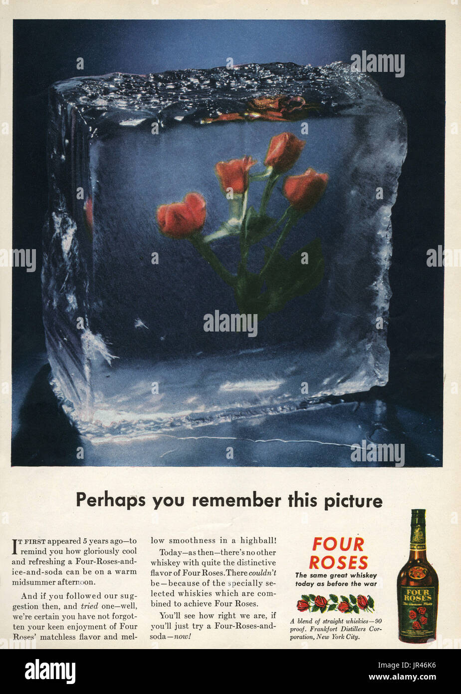 1940s USA Four Roses Magazine Advert Stock Photo - Alamy