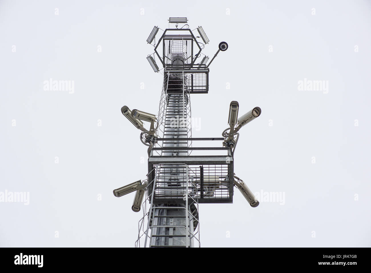 security camera on pole high tower of CCTV system in daytime Stock ...