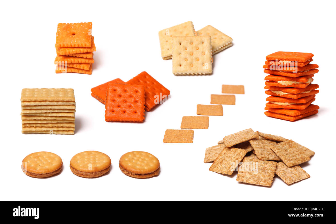 Collage of Crackers isolated on a White Background Stock Photo - Alamy