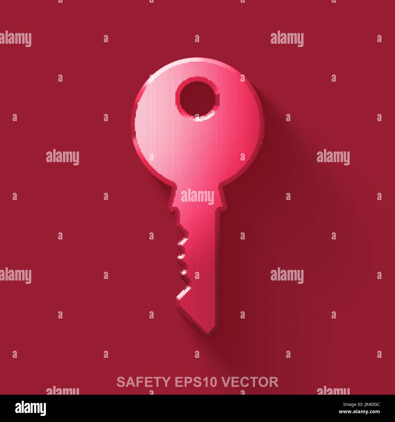 Flat metallic security 3D icon. Red Glossy Metal Key on Red background ...