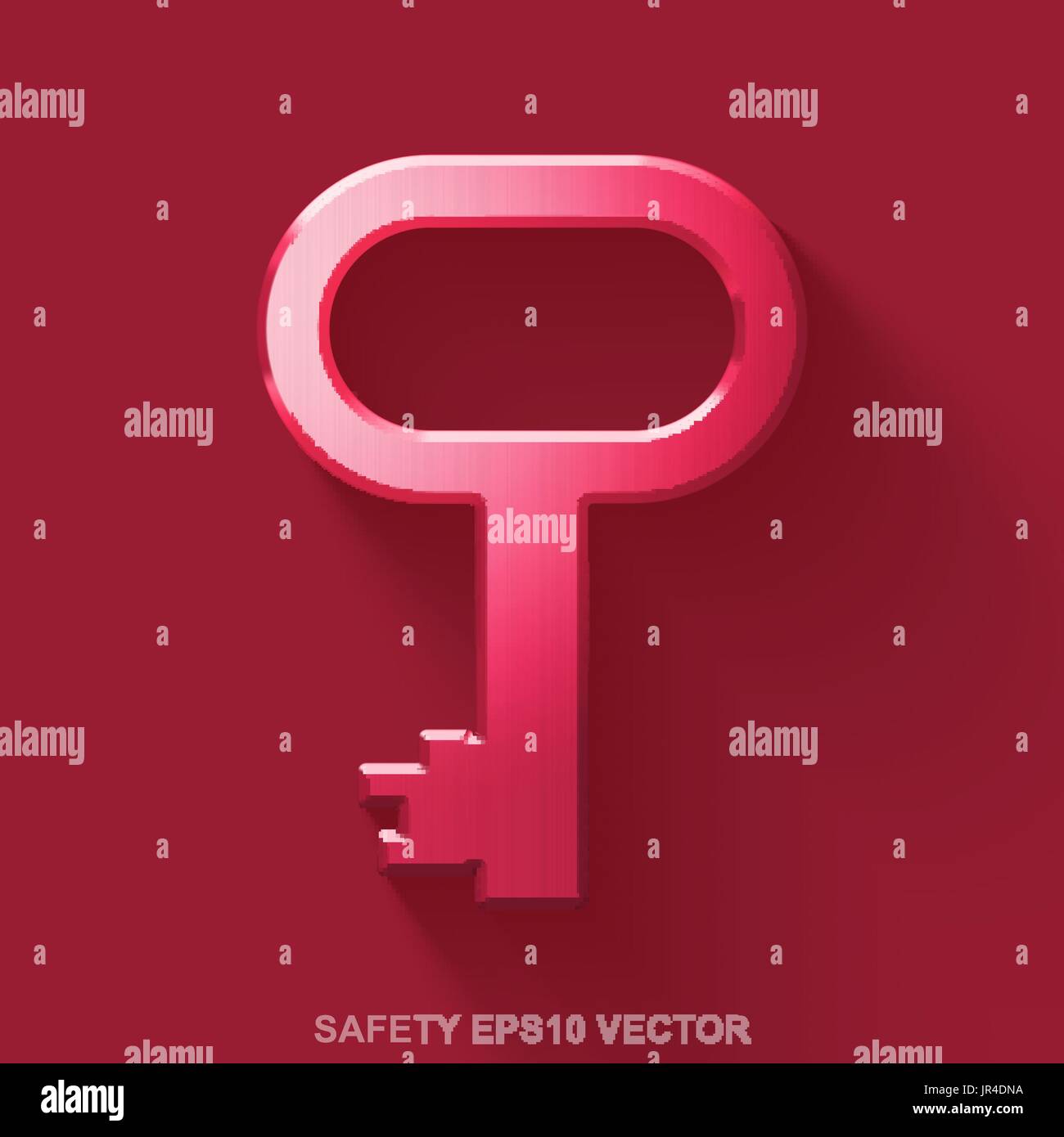 Flat metallic protection 3D icon. Red Glossy Metal Key on Red ...
