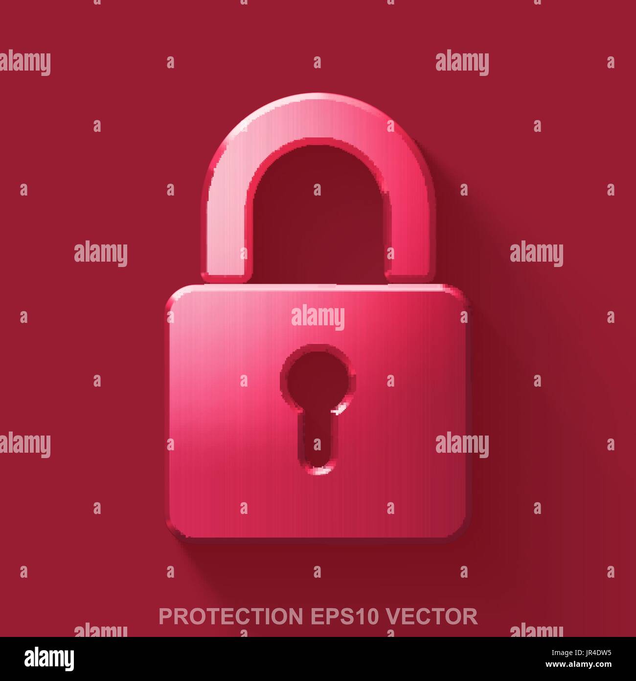 Flat metallic safety 3D icon. Red Glossy Metal Closed Padlock on Red ...