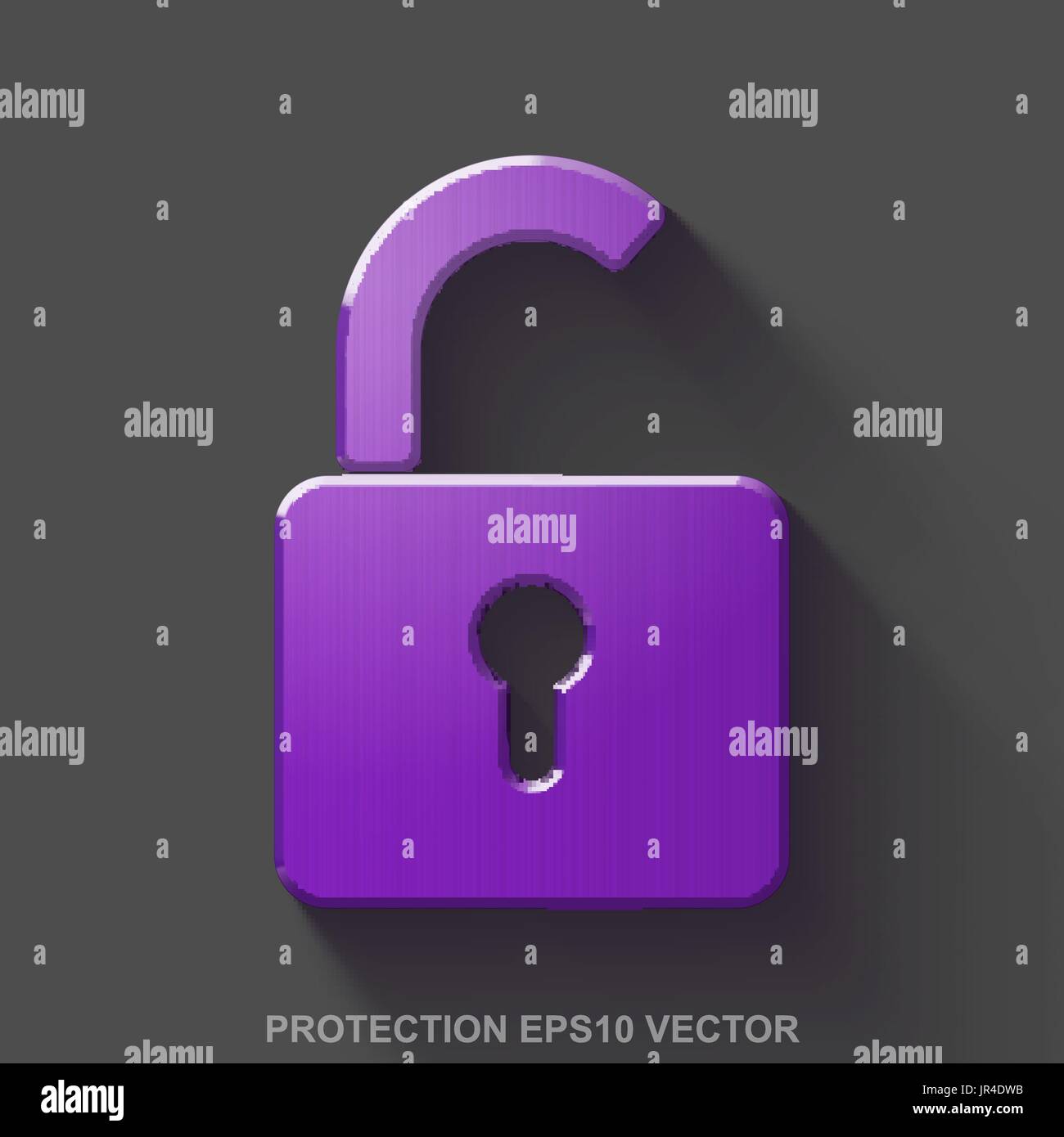 Flat metallic safety 3D icon. Purple Glossy Metal Opened Padlock on ...