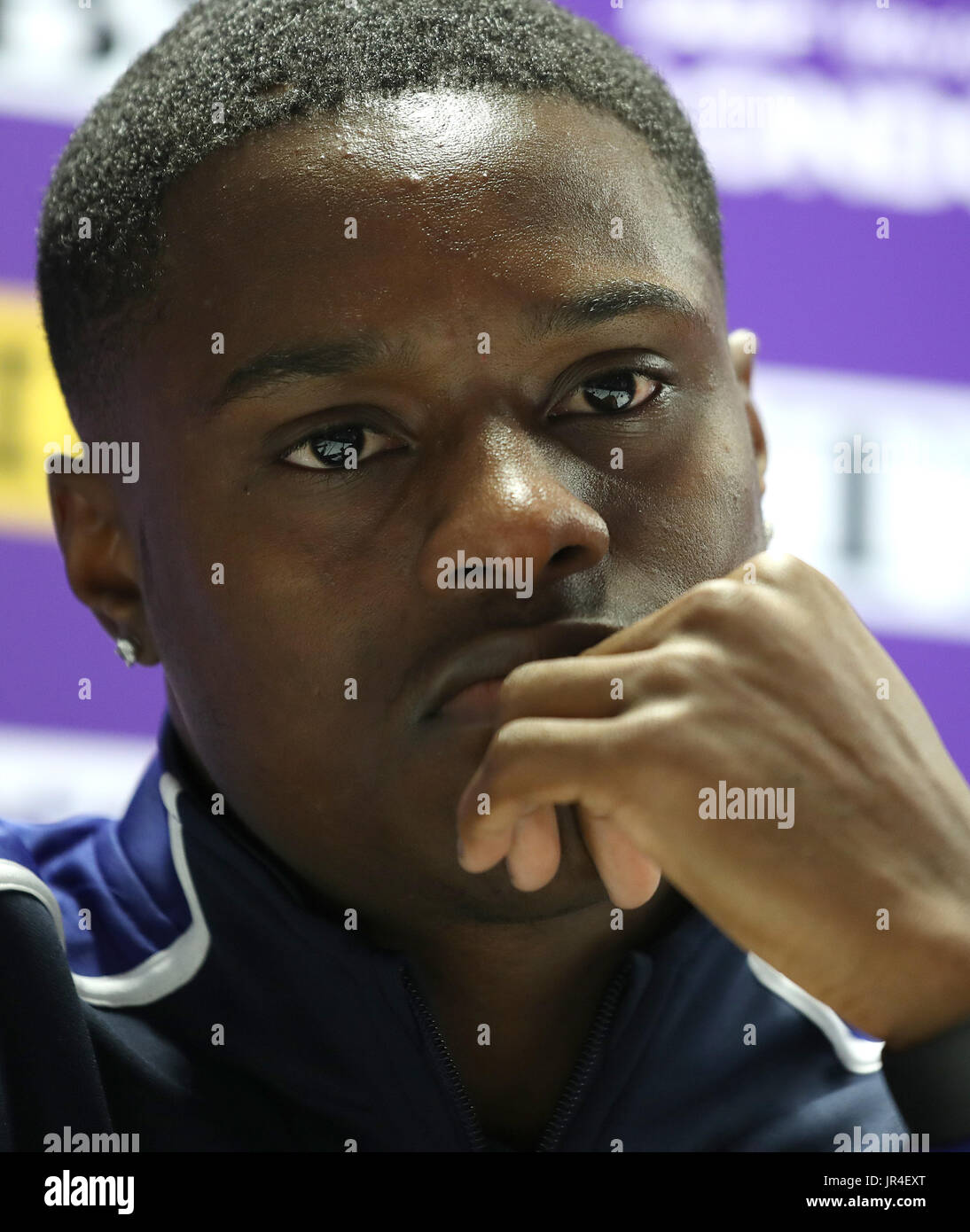 USA's Christian Coleman, during the press conference at London Stadium ...