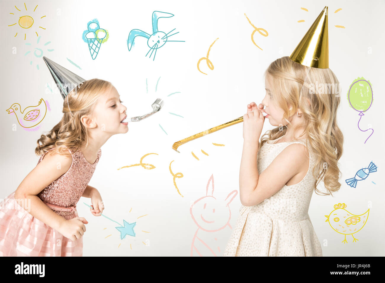 cute girls in cone hats Stock Photo - Alamy
