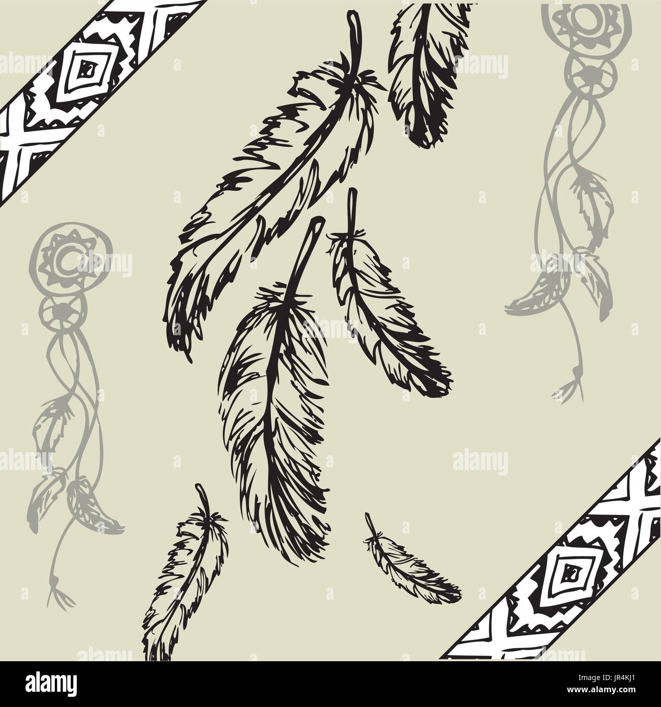 Vector colorful illustration of feathers, hand drawing Stock Vector ...