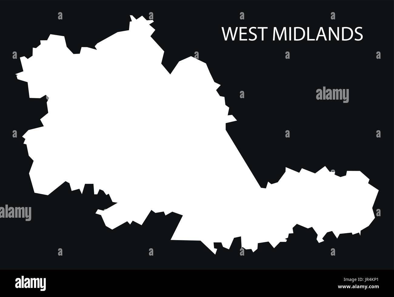 West Midlands county England UK map black inverted silhouette ...