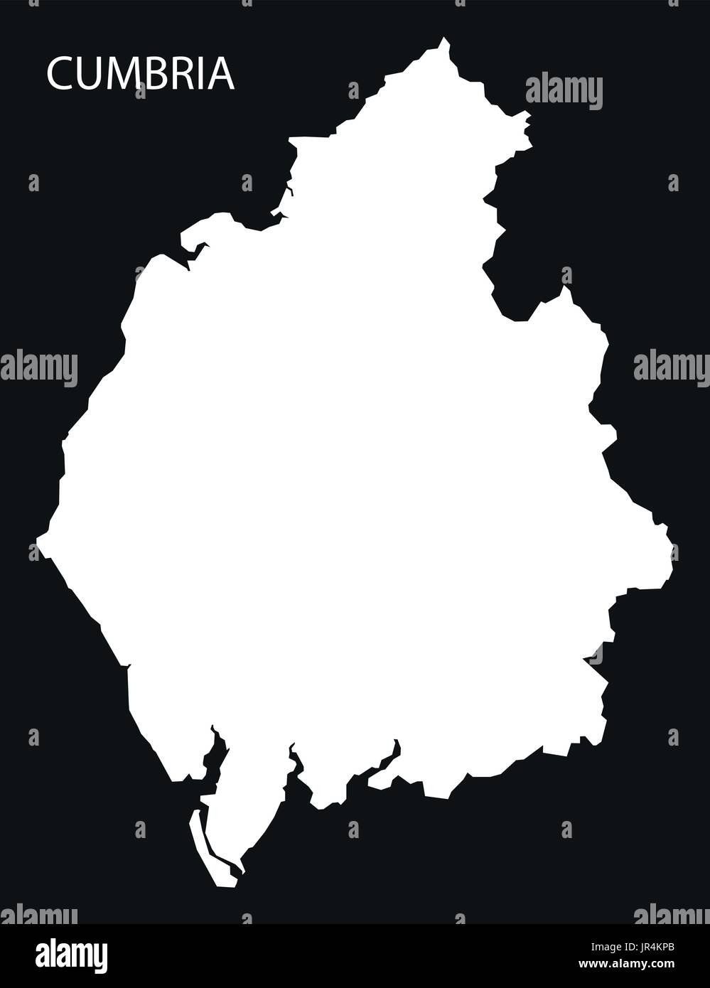 Cumbria England UK map black inverted silhouette illustration Stock ...