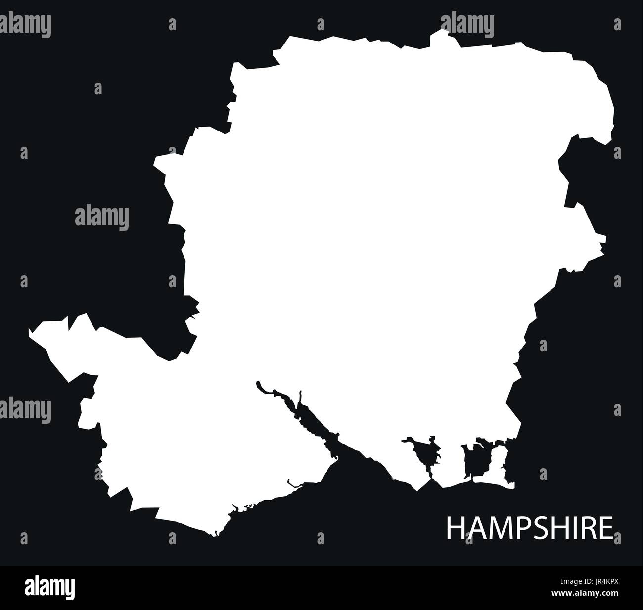 Hampshire England UK map black inverted silhouette illustration Stock ...