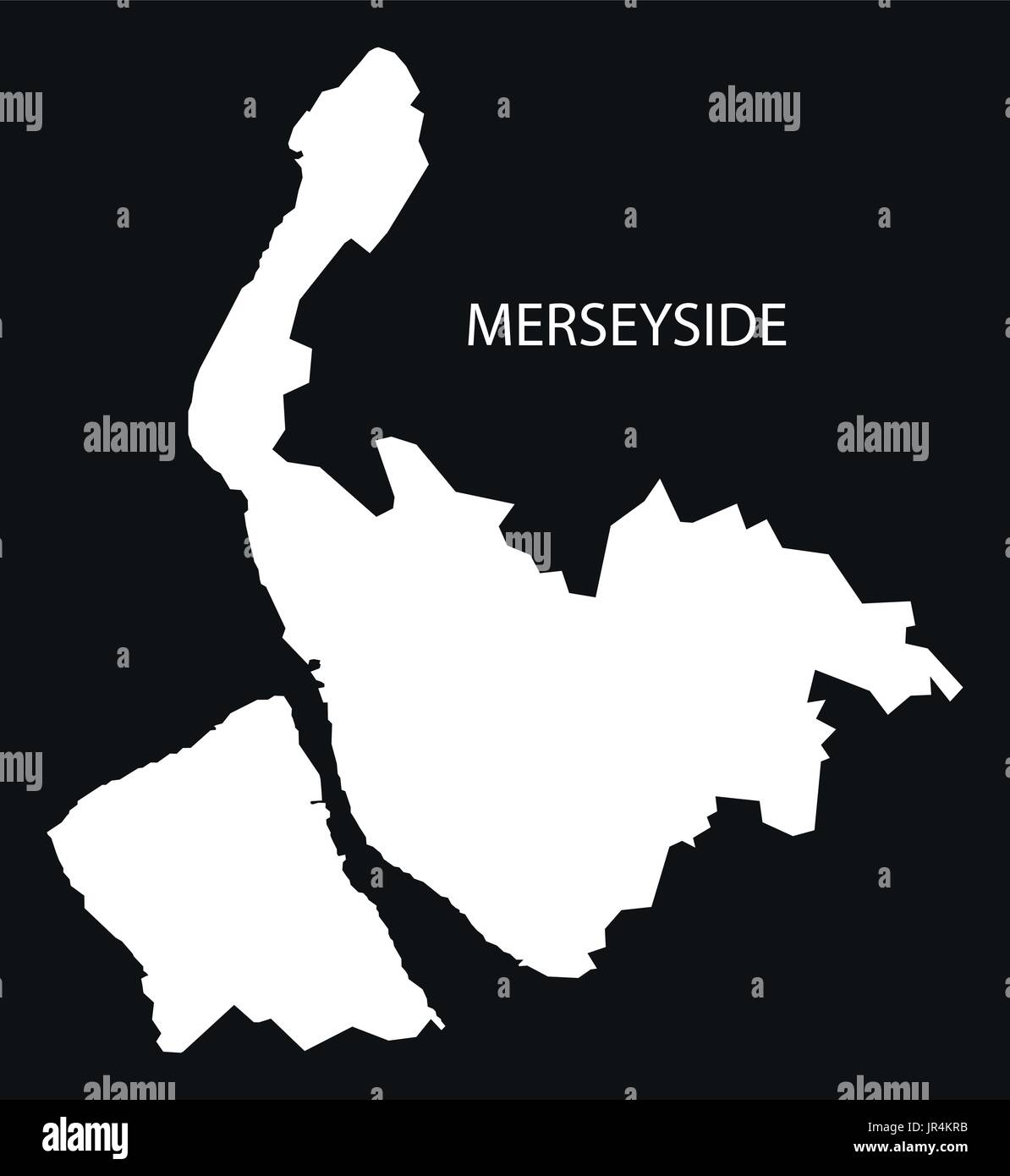 Merseyside England UK map black inverted silhouette illustration Stock ...
