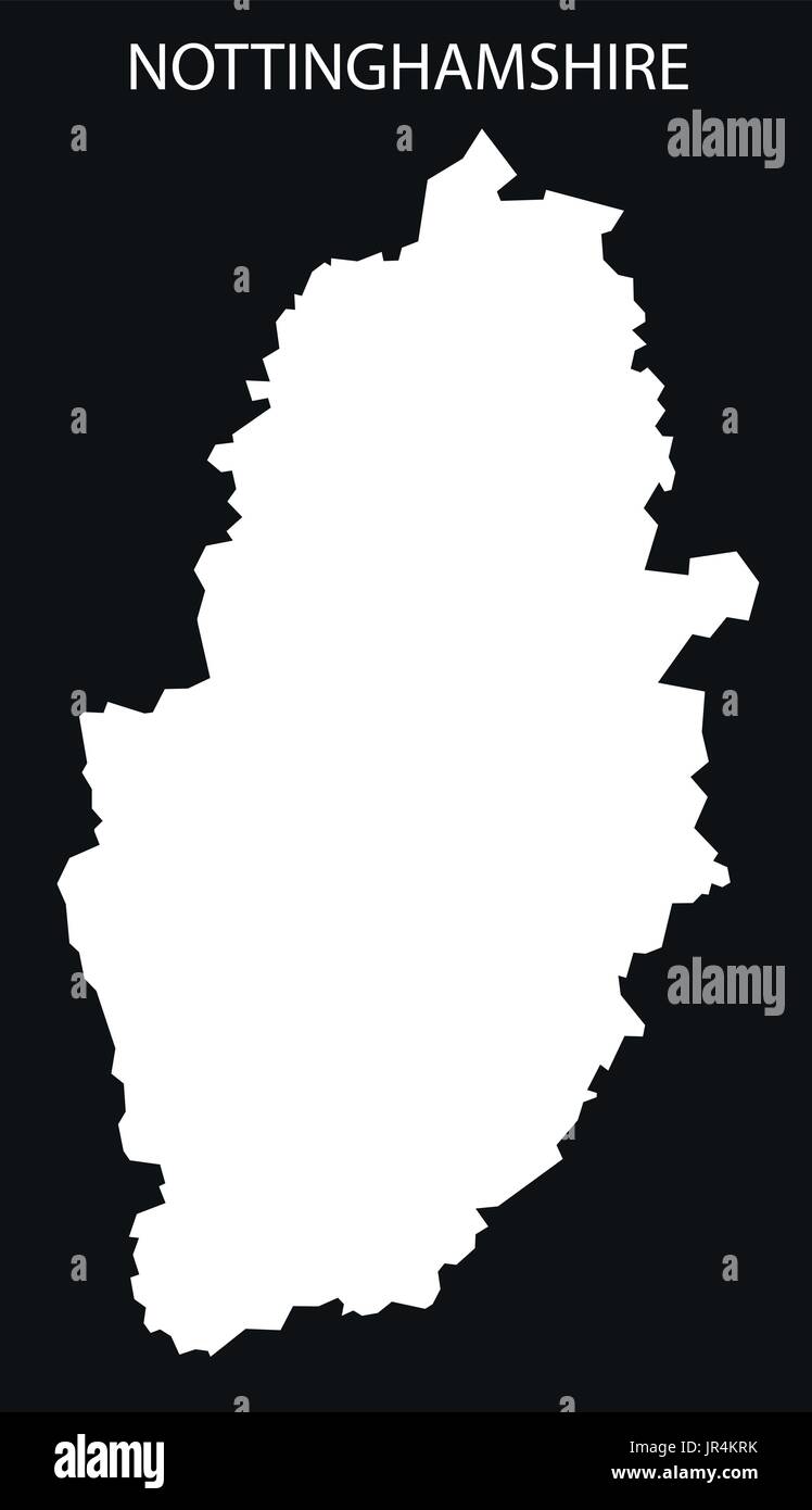 Nottinghamshire England UK map black inverted silhouette illustration ...