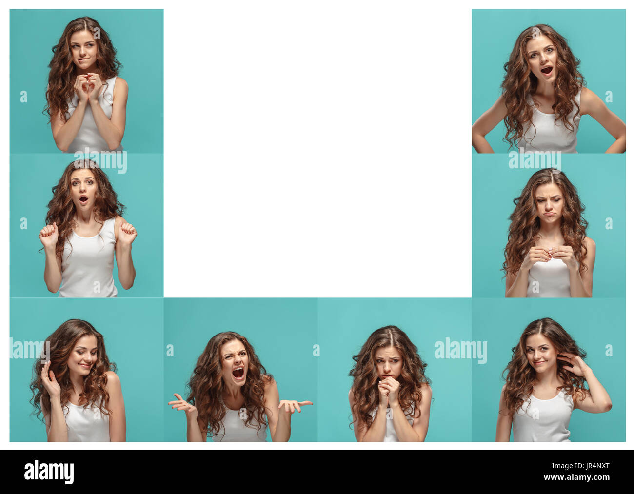 The young woman's portrait with different emotions Stock Photo - Alamy