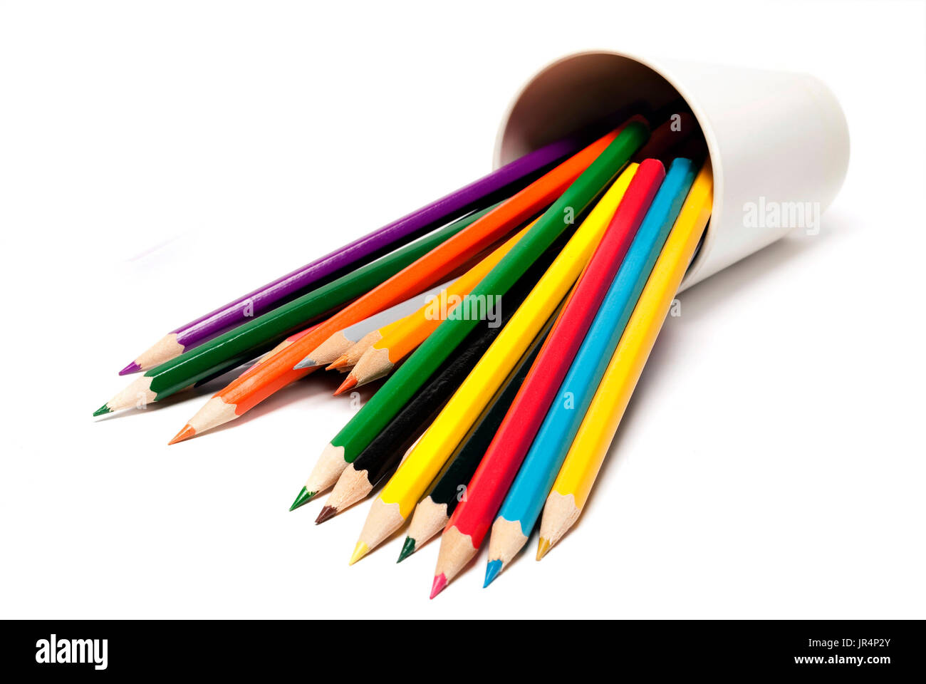 A stack of colored pencils on white background Stock Photo - Alamy