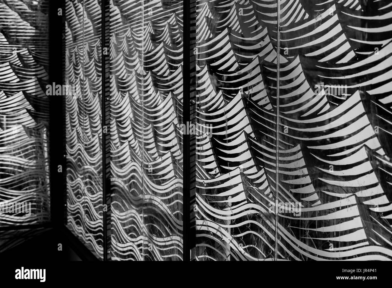 Bus Stop interior with wave patterns on glass visual art Stock Photo ...