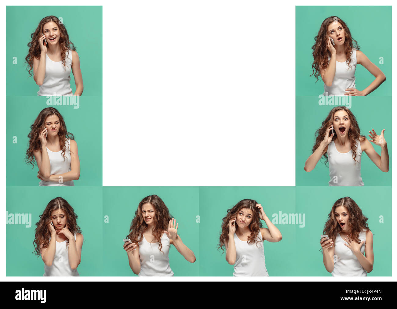 The young woman's portrait with different emotions Stock Photo - Alamy