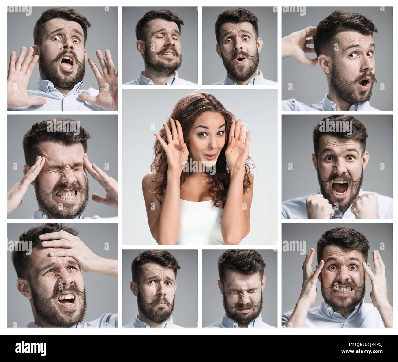 Collage couple serious woman hi-res stock photography and images - Alamy