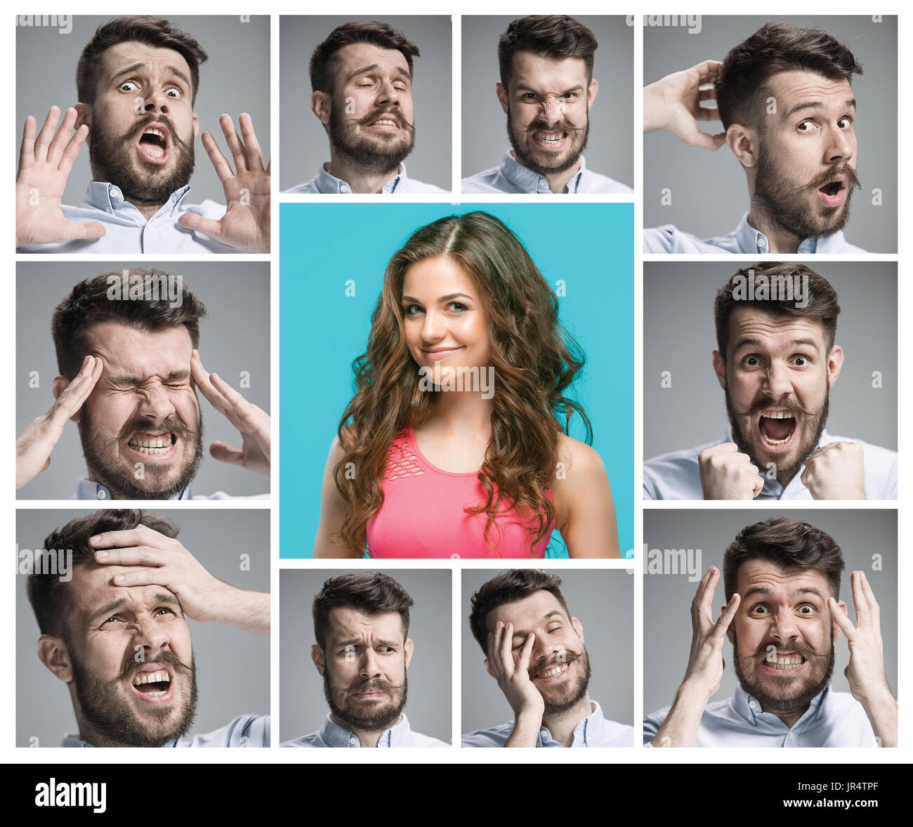 Set of young man's portraits with different emotions Stock Photo - Alamy